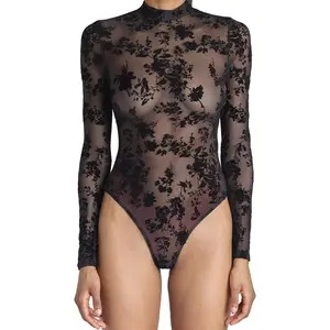 STEMS Colette Flocked Floral Sheer Bodysuit