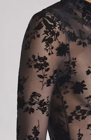 STEMS Colette Flocked Floral Sheer Bodysuit