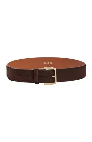 Sandro Suede Leather Belt With Metal Buckle - Brown
