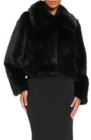 Maggy London Faux Fur Cropped Jacket - Black