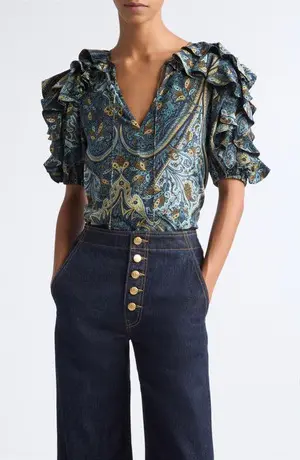 Ulla Johnson Josephine Ruffled Silk Top - Prussian