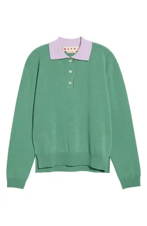 Marni Contrast Collar Cashmere Polo Sweater