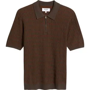 WAX LONDON Bury Ribbed Cashmere Blend Zip Polo - Brown