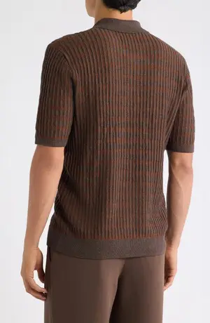 WAX LONDON Bury Ribbed Cashmere Blend Zip Polo - Brown