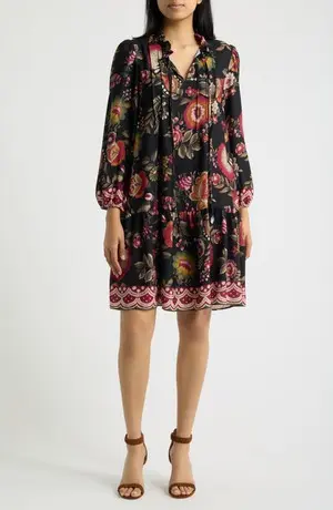 Julia Jordan Floral Print Split Neck Dress