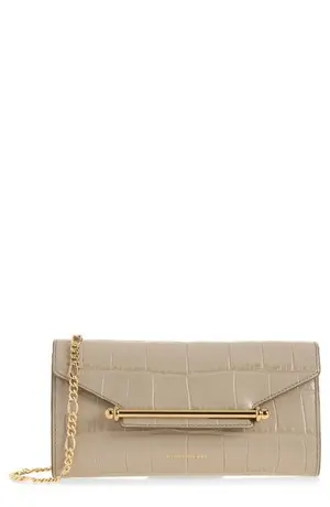 Strathberry Multrees Croc Embossed Chain Wallet - Light Taupe