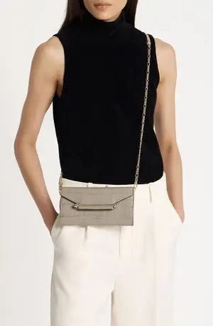 Strathberry Multrees Croc Embossed Chain Wallet - Light Taupe