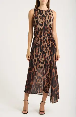 Julia Jordan Animal Print Mesh Midi Dress - Black Multi