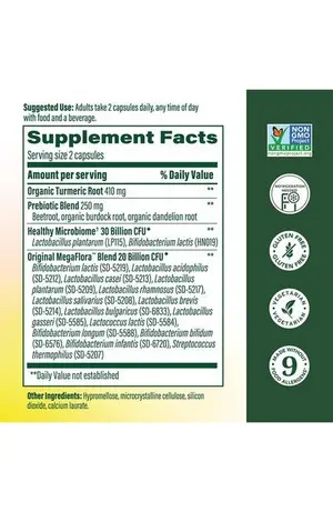 MEGAFOOD Megaflora Probiotic + Prebiotic With Turmeric, 50 Billion Cfu, Vegetarian