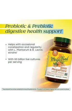 MEGAFOOD Megaflora Probiotic + Prebiotic With Turmeric, 50 Billion Cfu, Vegetarian