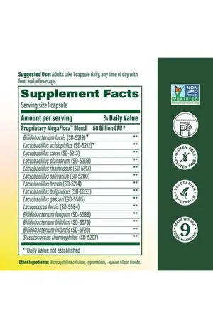 MEGAFOOD Megaflora Daily Probiotic Plus, 50 Billion Cfu, Vegetarian
