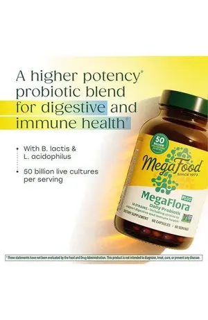 MEGAFOOD Megaflora Daily Probiotic Plus, 50 Billion Cfu, Vegetarian