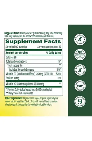 MEGAFOOD Vitamin D3 & K2 Gummies 5000 Iu Pectin Based, Vegetarian