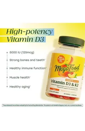 MEGAFOOD Vitamin D3 & K2 Gummies 5000 Iu Pectin Based, Vegetarian
