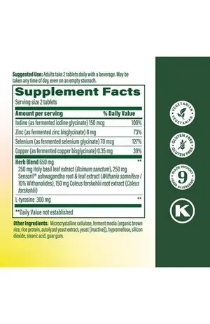 MEGAFOOD Thyroid Strength With Ashwagandha, Zinc, Selenium, Copper, Iodine & L-tyrosine