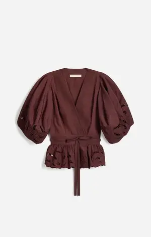 Vanessa Bruno Gunner Embroidered V-neck Wrap Blouse