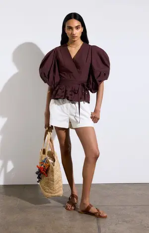 Vanessa Bruno Gunner Embroidered V-neck Wrap Blouse