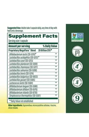 MEGAFOOD Megaflora Daily Probiotic, 20 Billion Cfu, Vegetarian
