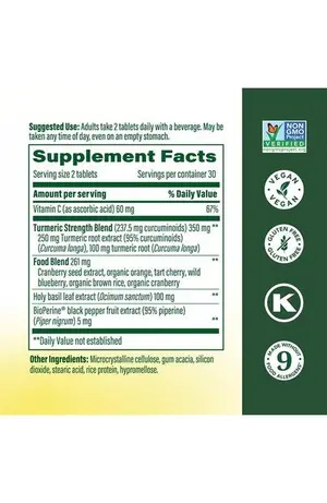MEGAFOOD Whole Body Turmeric Curcumin Supplement With Black Pepper, Vegan, Non-gmo