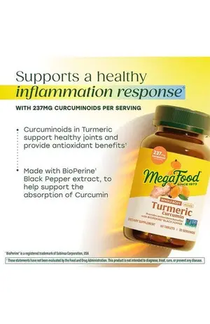 MEGAFOOD Whole Body Turmeric Curcumin Supplement With Black Pepper, Vegan, Non-gmo