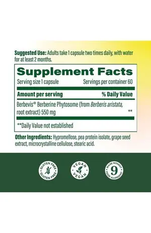 MEGAFOOD Berberine Phytosome, 550 Mg Per Serving, Vegan