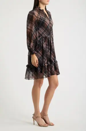 Julia Jordan Long Sleeve Plaid Georgette Dress