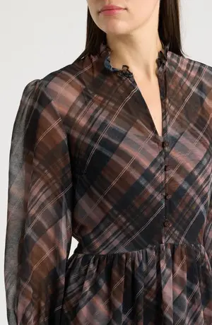 Julia Jordan Long Sleeve Plaid Georgette Dress
