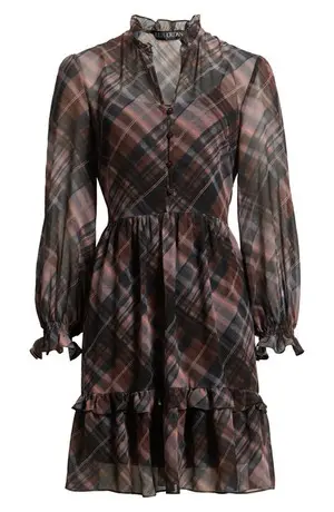Julia Jordan Long Sleeve Plaid Georgette Dress