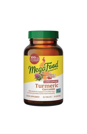 MEGAFOOD Turmeric Curcumin Supplement For Liver Support With Black Pepper & Milk Thistle, Vegan, Non-gmo - None