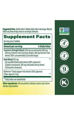 MEGAFOOD Turmeric Curcumin Supplement For Liver Support With Black Pepper & Milk Thistle, Vegan, Non-gmo