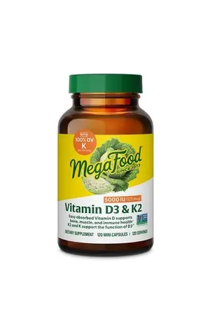 MEGAFOOD Vitamin D3 & K2 5000 Iu Vegetarian, Gluten Free, Non-gmo - None