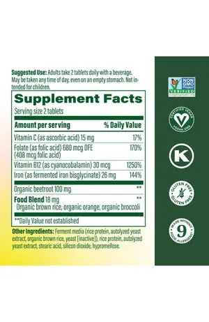 MEGAFOOD Blood Builder Iron Supplement For & With B12, Folic Acid & Vitamin C, Vegan - None