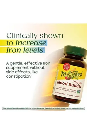 MEGAFOOD Blood Builder Iron Supplement For & With B12, Folic Acid & Vitamin C, Vegan - None
