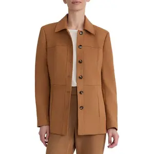 Jones New York Scuba Point Collar Button Down Jacket - Caramel