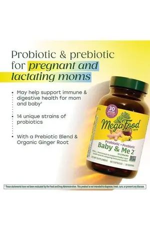 MEGAFOOD Baby & Me 2 Prenatal Prebiotic + Probiotic For & Developing Baby, 30 Billion Cfu