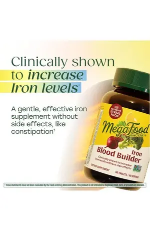 MEGAFOOD Blood Builder Iron Supplement For & With B12, Folic Acid & Vitamin C, Vegan - None