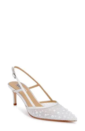 Badgley Mischka Reem Pointed Toe Slingback Pump - Whitesatin