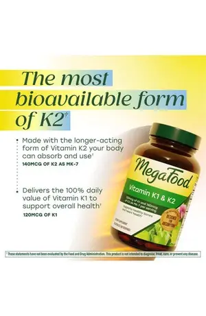 MEGAFOOD Vitamin K1 & K2 With Vitamin K2 Mk7 From Fermented Chickpeas, Vegan