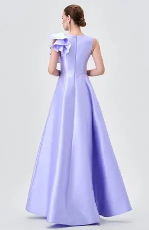 BARIANO Mirella V Neck Ruffle Gown