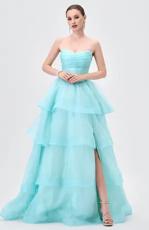 BARIANO Tiff Strapless Tiered Ball Gown