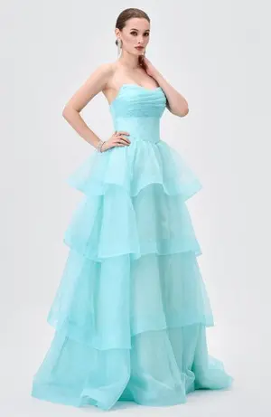 BARIANO Tiff Strapless Tiered Ball Gown