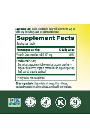 MEGAFOOD Ultra C 400 Mg, Vegan Vitamin C Immune Support Supplement