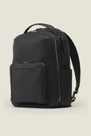 WOOL & OAK Expandable Leather Travel Backpack - Jet Black