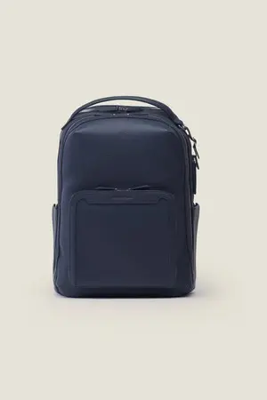 WOOL & OAK Pilot Organized Expandable Leather Travel Backpack Navy