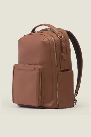 WOOL & OAK Expandable Leather Travel Backpack - Sand