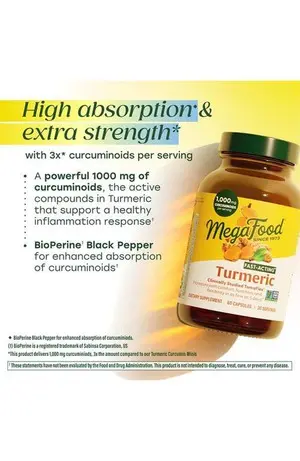 MEGAFOOD Fast-acting Turmeric Supplement, Clinically Studied, Joint Supplement With Black Pepper