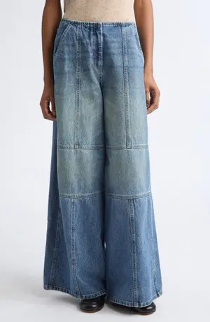 Sea Paneled Wide Leg Jeans - Blue