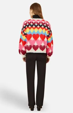 YUMI Tie Front Heart Intarsia Cardigan