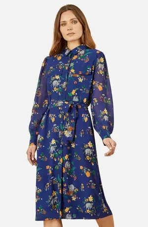 YUMI Raccoon Print Shirt Midi Dress
