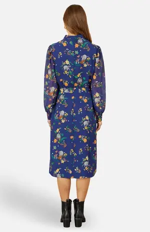 YUMI Raccoon Print Shirt Midi Dress